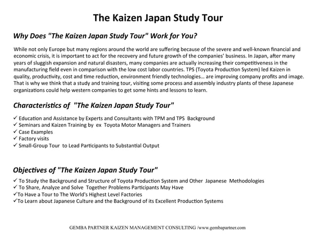 Gemba Partner Kaizen Study Japan Program - 2015 | PPT