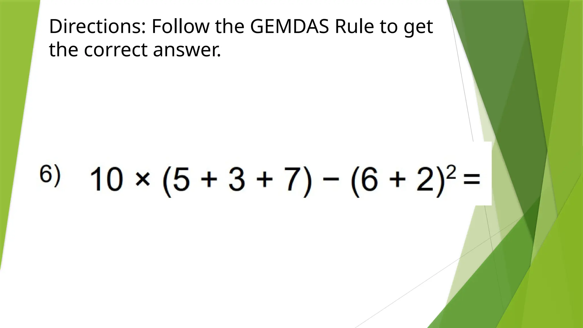 GEMDAS Exercises Powerpoint Presentation for Grade Six | PPTX