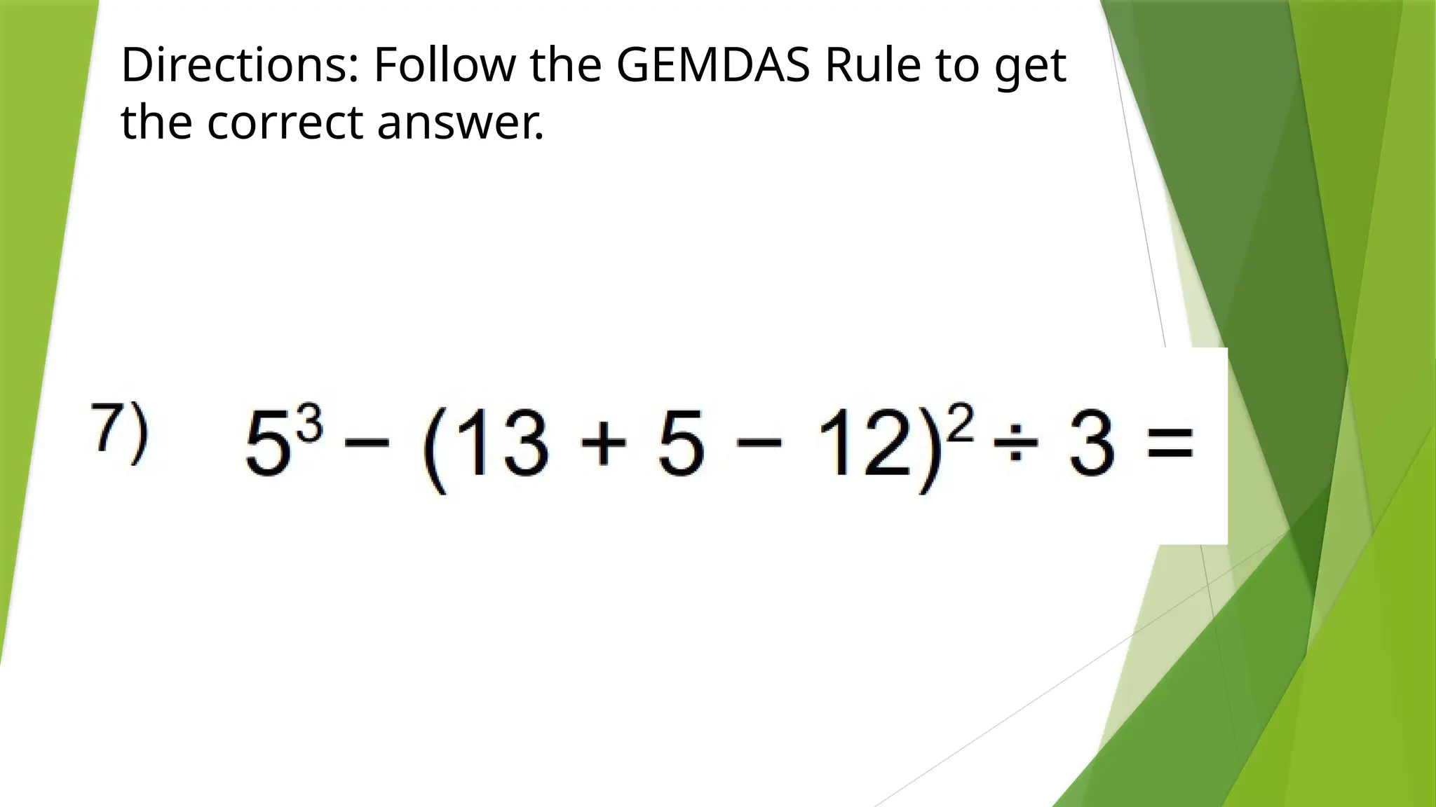 GEMDAS Exercises Powerpoint Presentation for Grade Six | PPTX