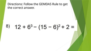 GEMDAS Exercises Powerpoint Presentation for Grade Six | PPTX