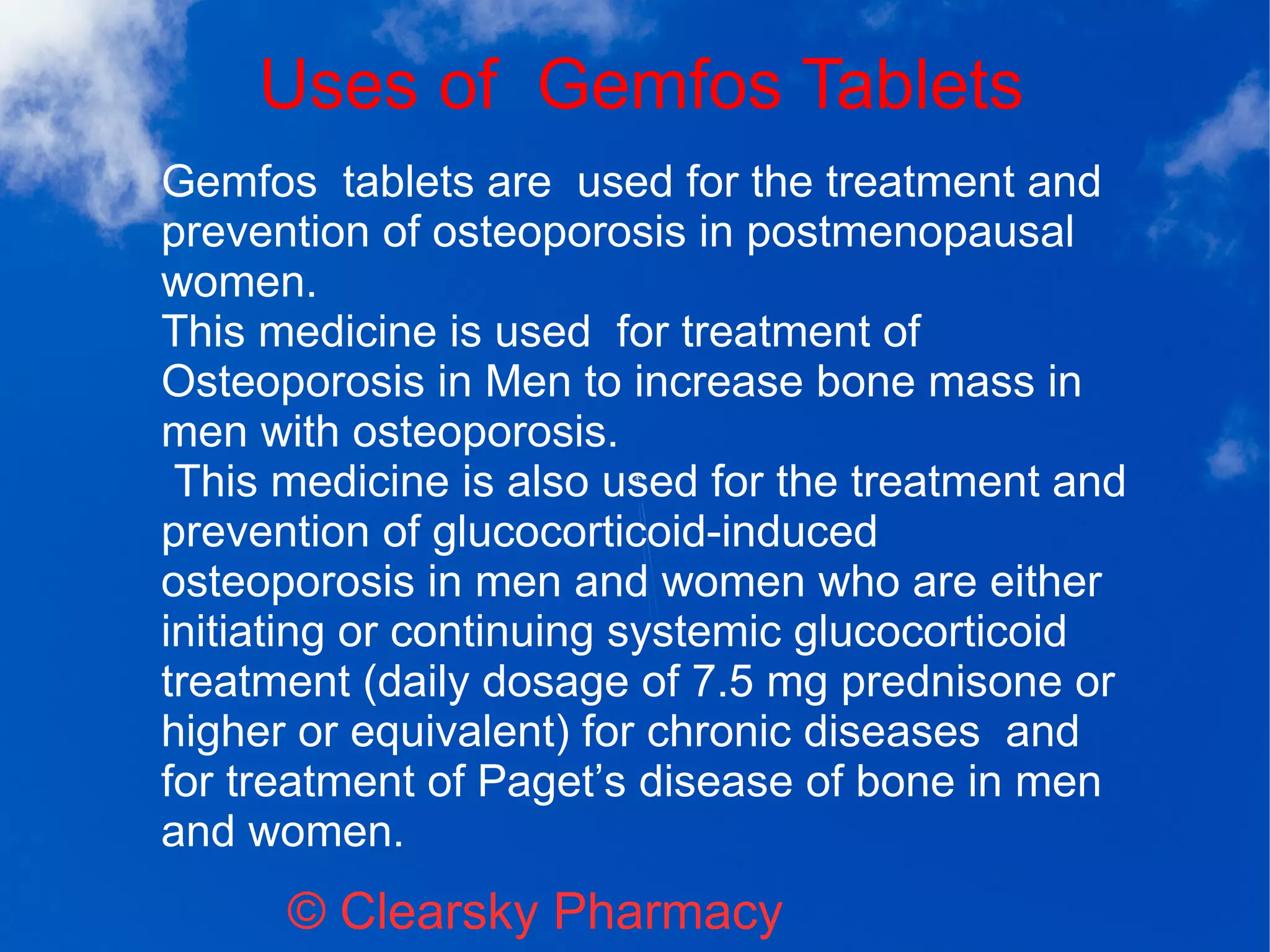 Generic Risedronate Tablets (Gemfos) | PDF