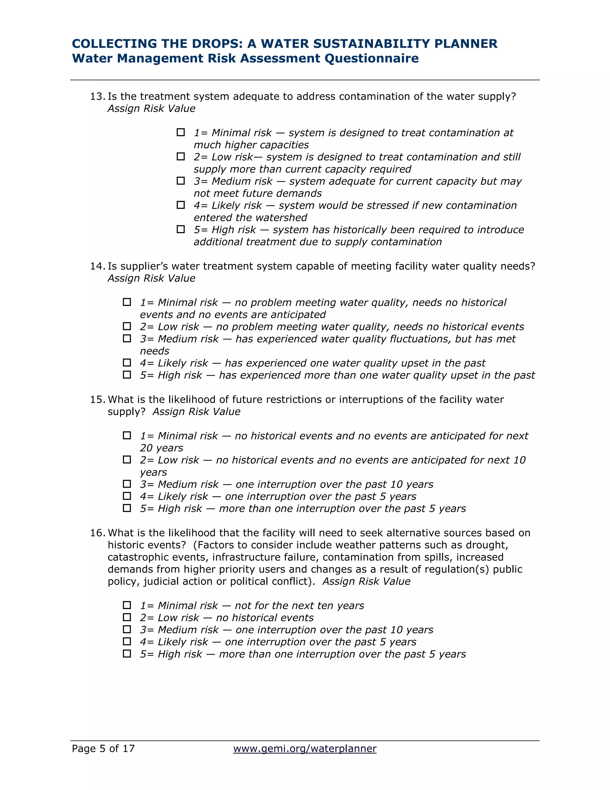 Gemi water-mgt-risk-assessment-questionnaire | PDF