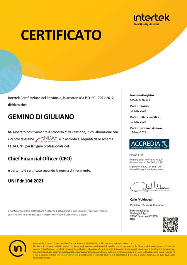 Certificazione CFO - ANDAF | PDF