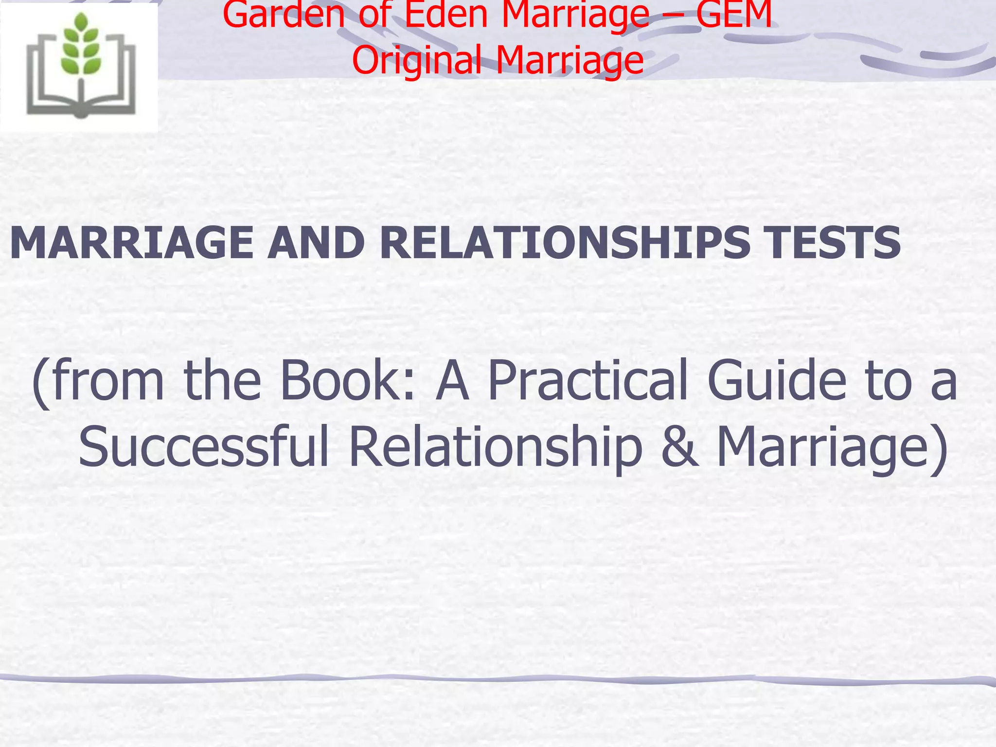 Marriage And Relationships Tests | PPT