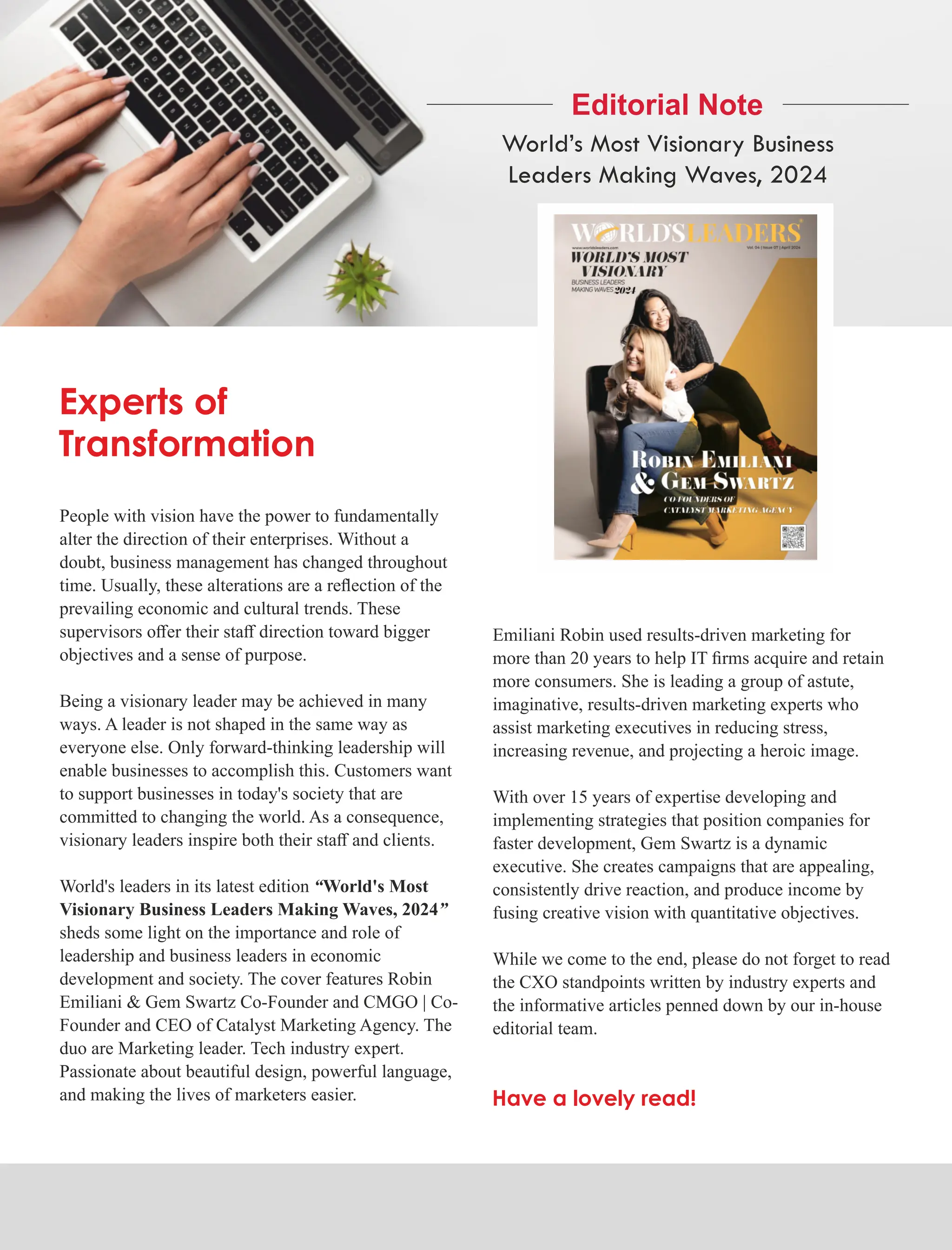 World’s Most Visionary Business Leaders Making Waves, 2024 | PDF