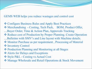 GEMSWEB Apparel ERP Software Solution | PPSX