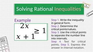 GENERAL MATHEMATICS THE SOLVING OF RATIONAL INEQUALITY | PPTX