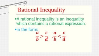 GENERAL MATHEMATICS THE SOLVING OF RATIONAL INEQUALITY | PPTX