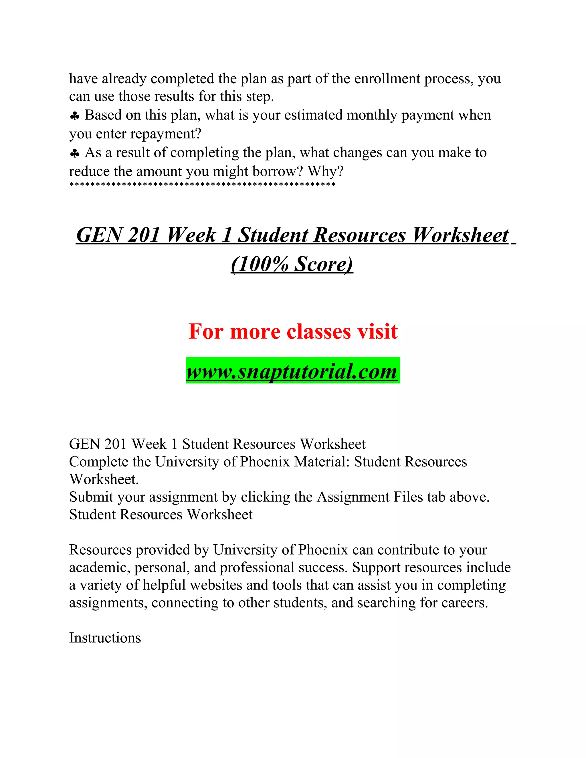 Gen 201Believe Possibilities / snaptutorial.com | Student Loans | Personal Debt