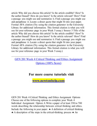 GEN 201 Perfect Education/newtonhelp.com