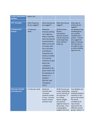 Sample Client Assessment Matrix on the Fitt and Pros Principles | PDF