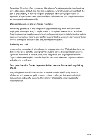 Generative AI for regulatory compliance: Scope, integration approaches ...