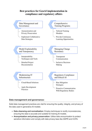 Generative AI for regulatory compliance: Scope, integration approaches, use cases, challenges ...