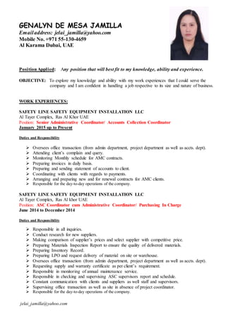 Genalyn d. jamilla cv | PDF