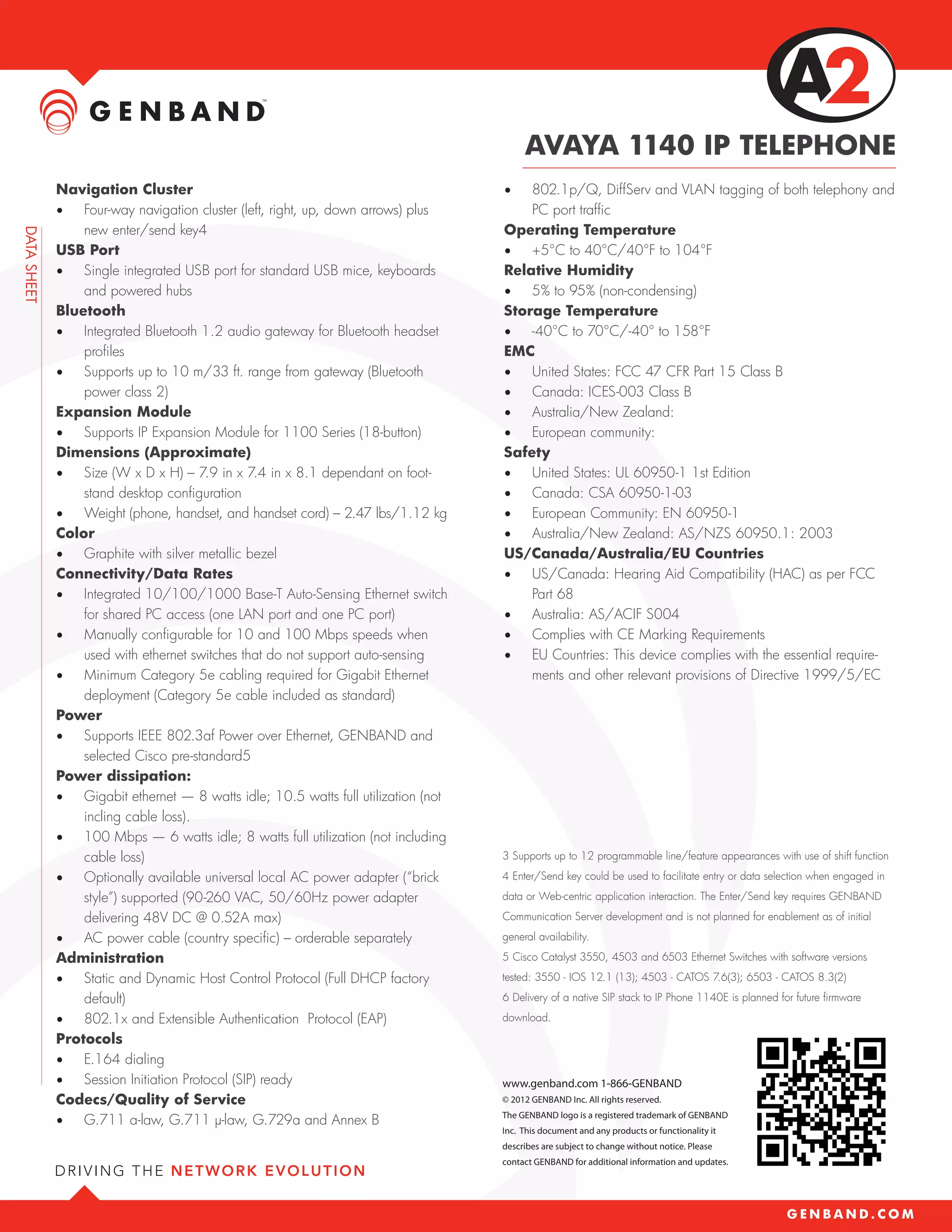 Genband Avaya 1140 datasheet | PDF | Computer Peripherals | Computing