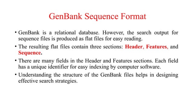 GenBank Database and its different sections (Bioinformatics) | PPTX | Databases | Computer ...