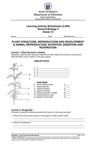 General Biology-2-LearActWks-Q4-Week 1-2 | PDF