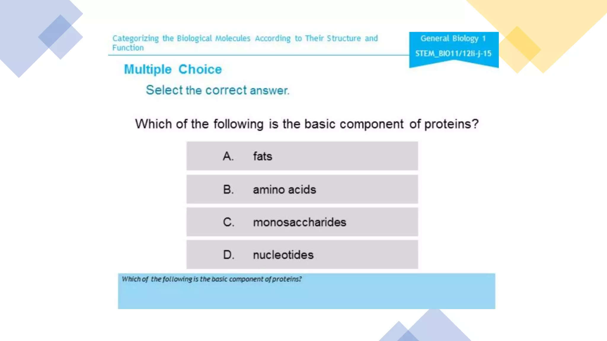 Genbio 1 Categorizing the Biological Molecules According to Their ...