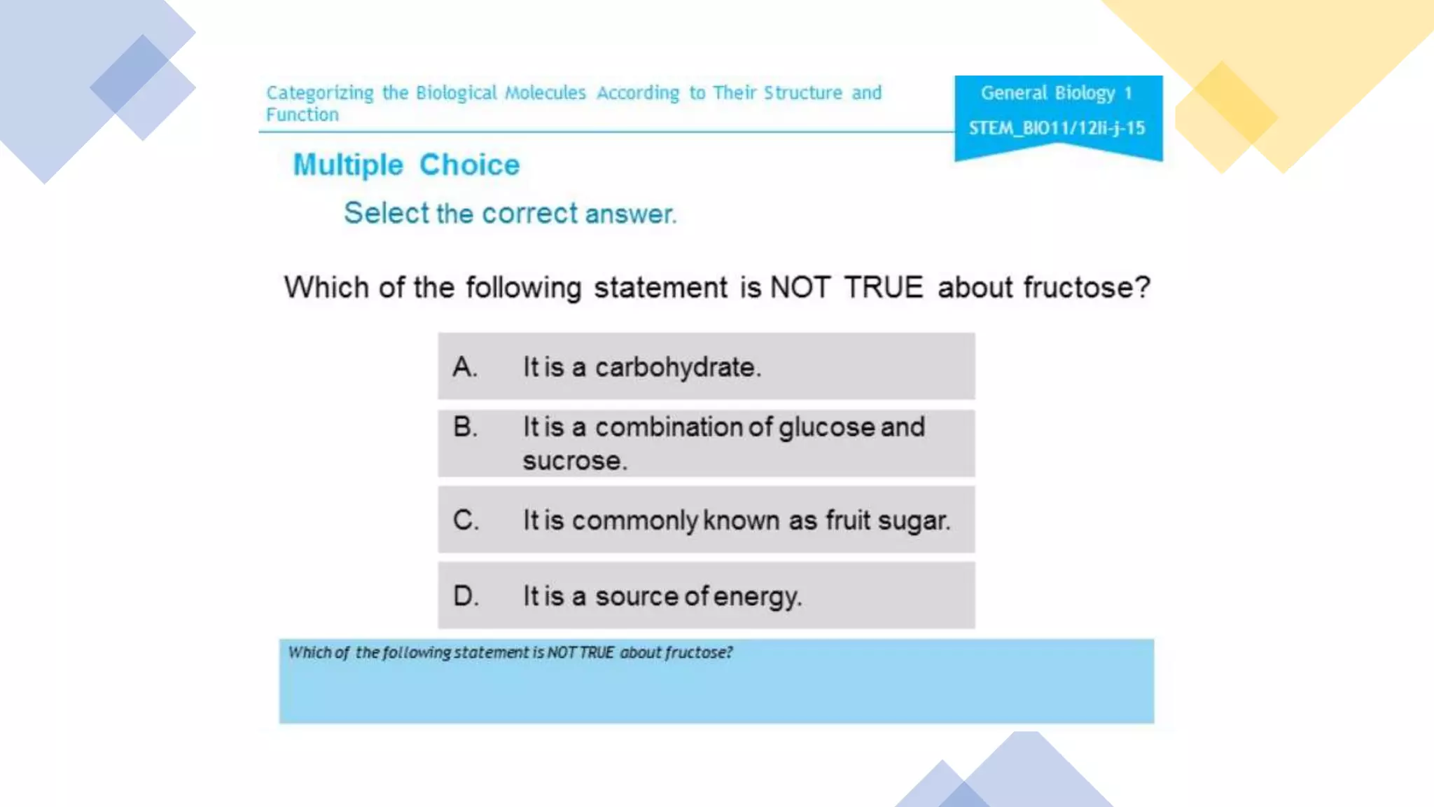 Genbio 1 Categorizing the Biological Molecules According to Their ...