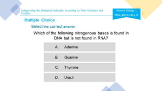 Genbio 1 Categorizing the Biological Molecules According to Their ...