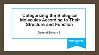 Genbio 1 Categorizing the Biological Molecules According to Their ...