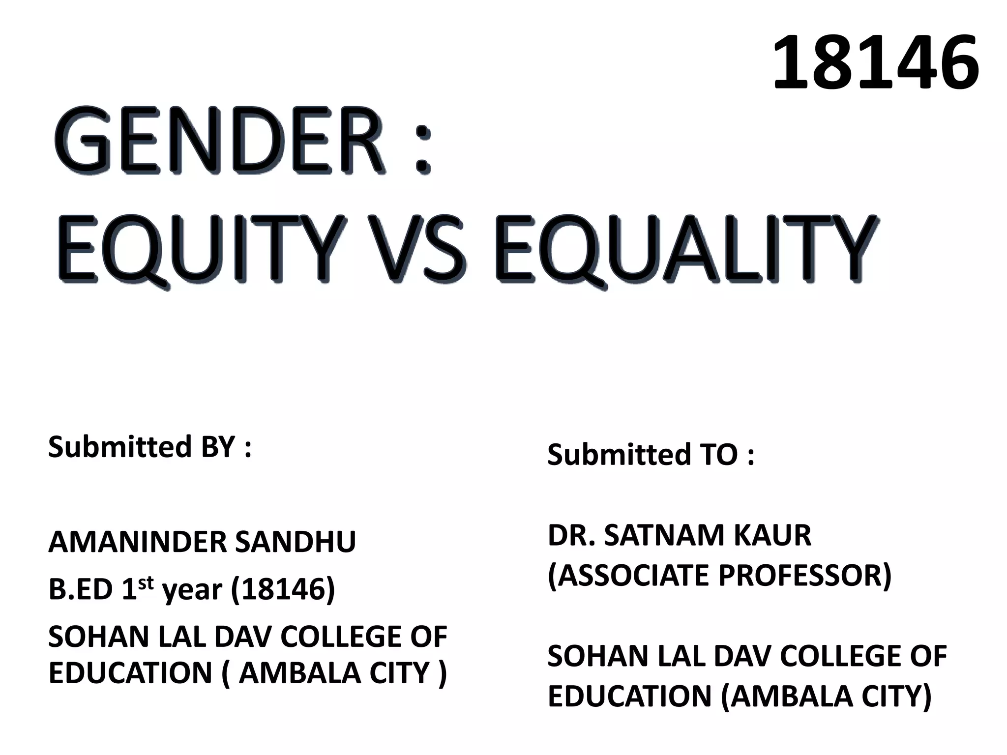 Gender : Equity vs Equality | PPTX