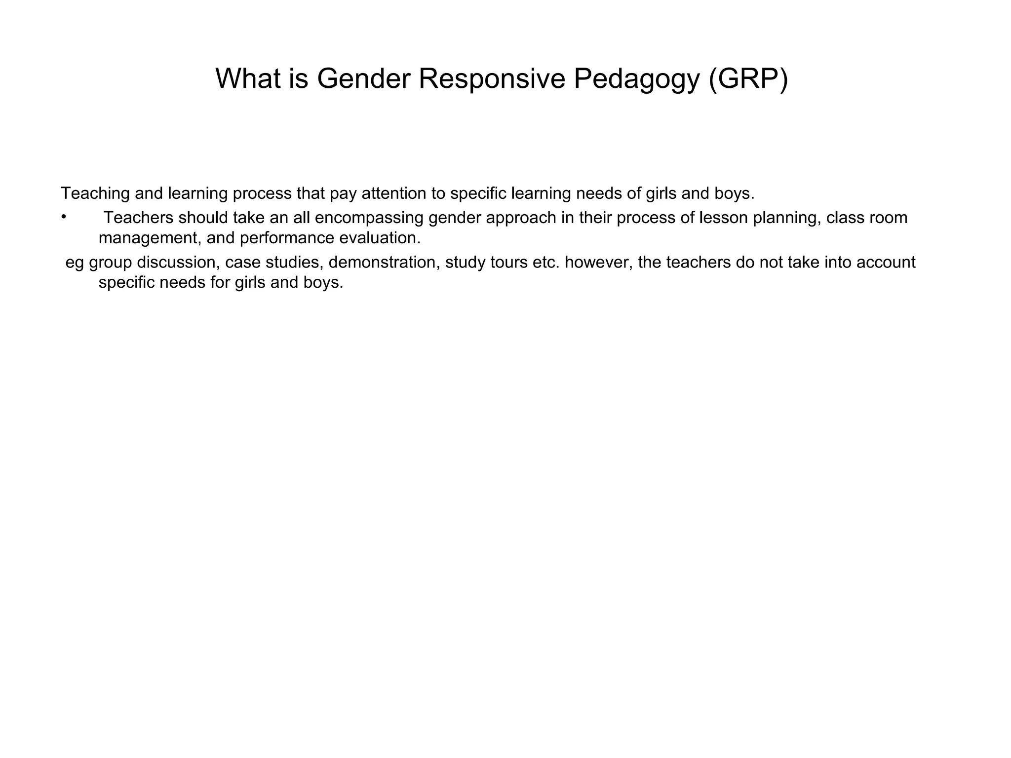 Gender Responsive Pedagogy ( G R P) | PPT