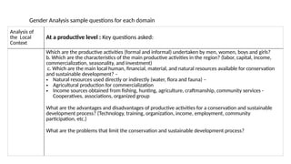 Power Point Presentation on Gender Analysis in Protected Areas | PPT