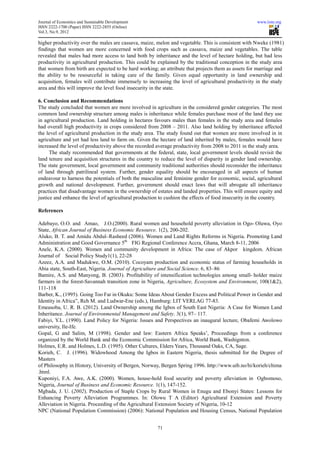 Gender analysis of land ownership structures and agricultural production in imo state, nigeria ...