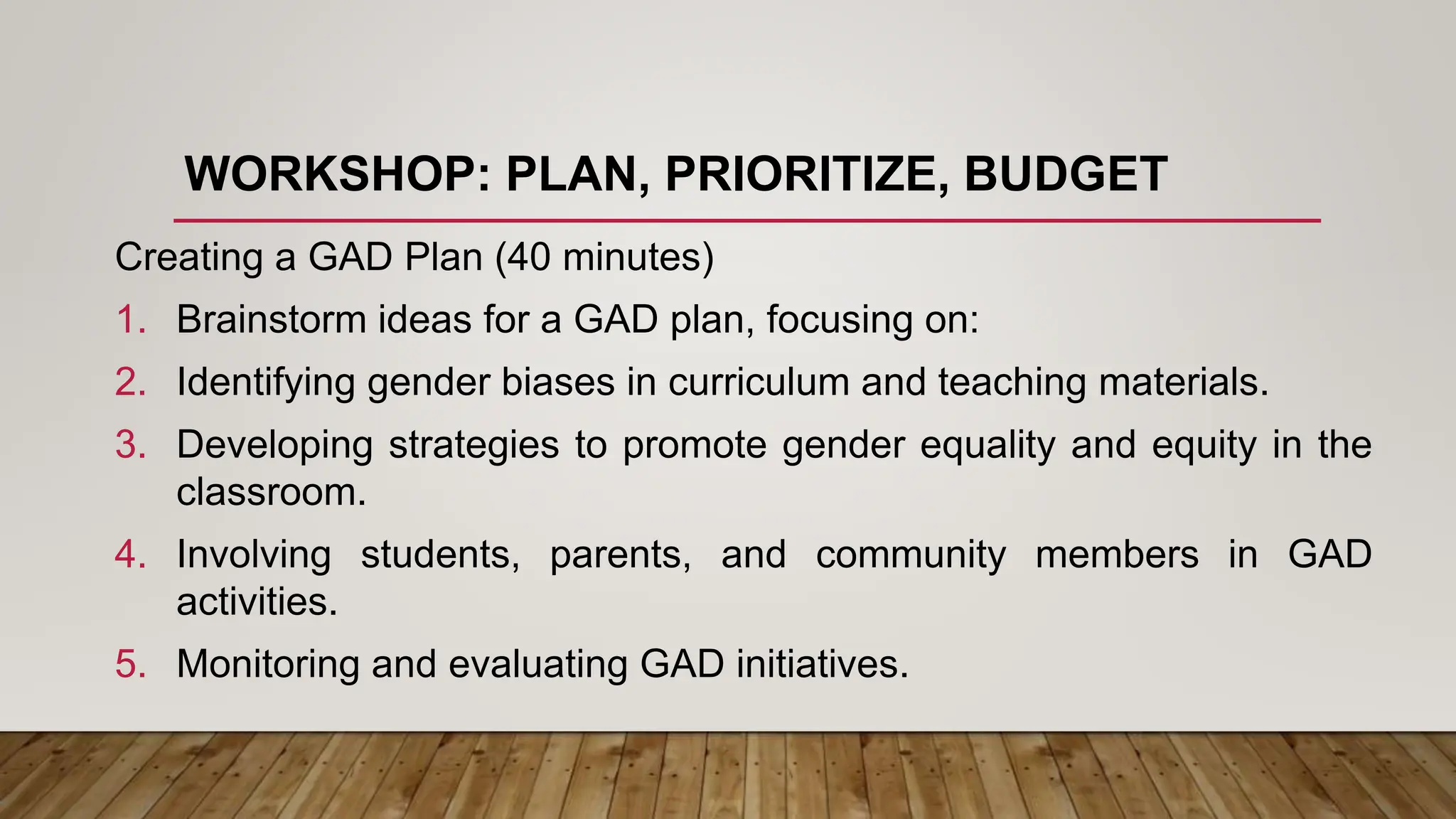 Gender and Development Workshops for Training | PPTX