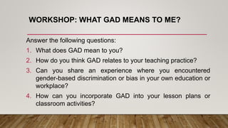 Gender and Development Workshops for Training | PPTX