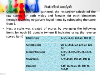 Gender and personality (The big five OCEAN) | PPTX