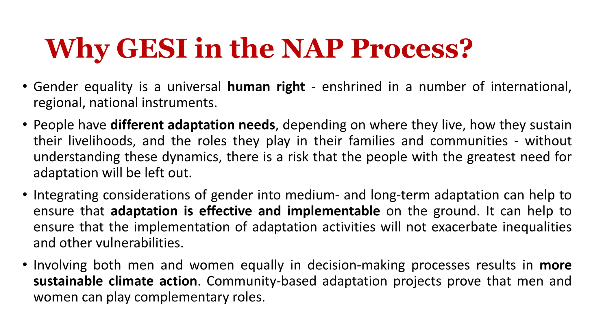 Integrating Gender Equality and Social Inclusion (GESI) in the NAP ...