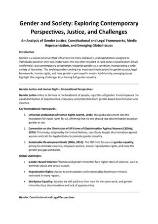 Gender and Society: Exploring Contemporary Perspectives, Justice, and ...