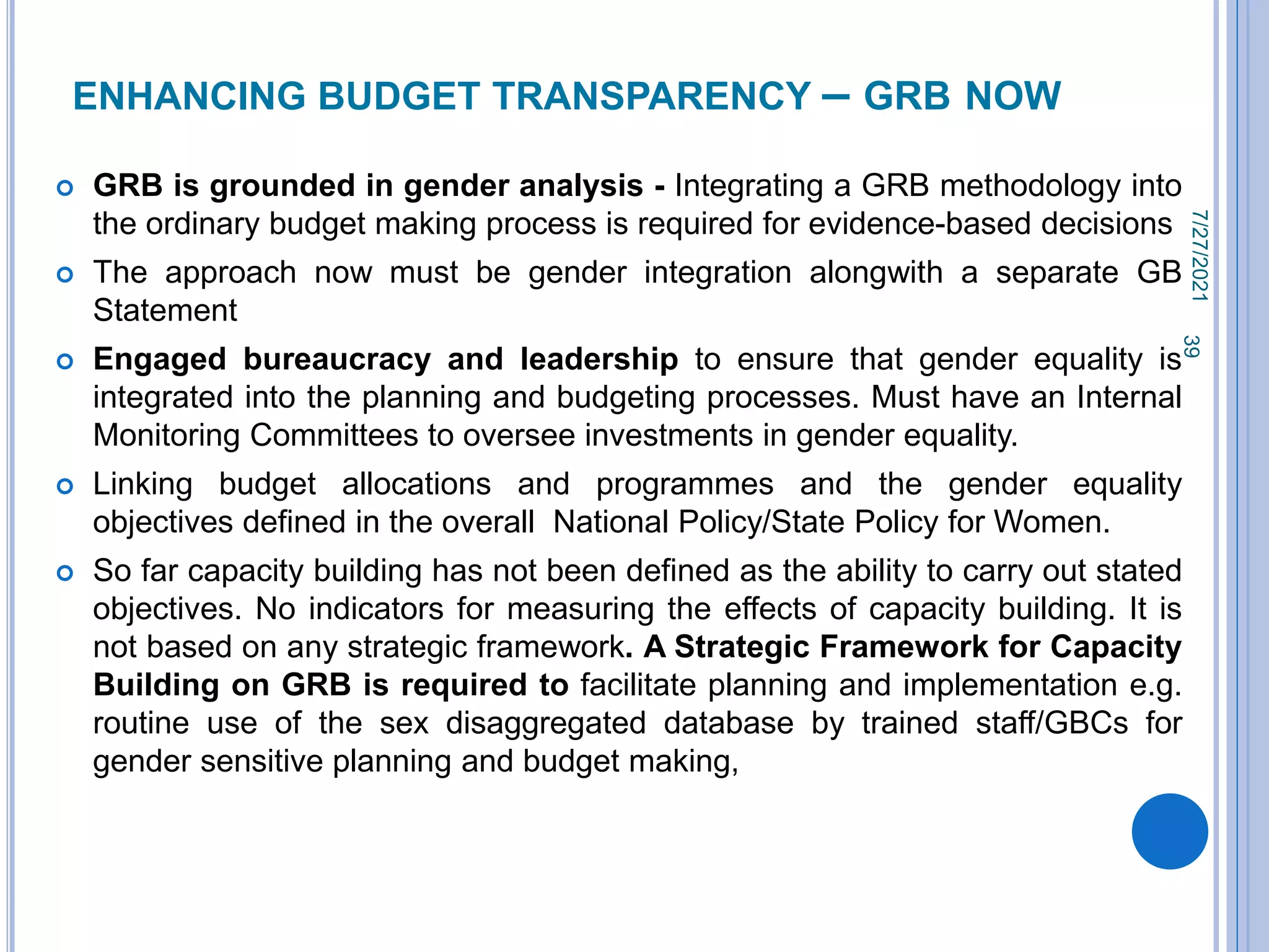 Gender budgeting and Transparency : Understandingthe National and Sub ...
