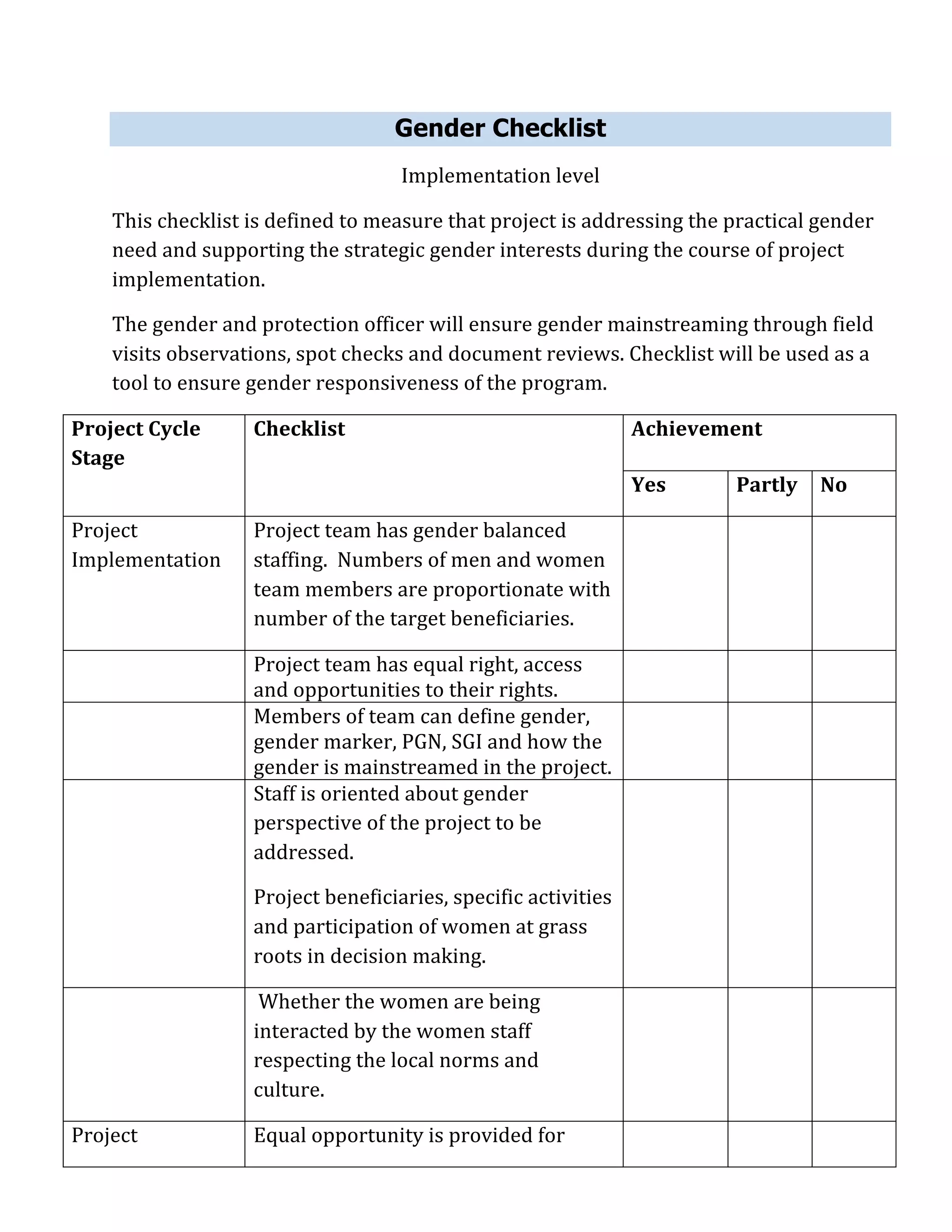 Gender checklist fv | PDF