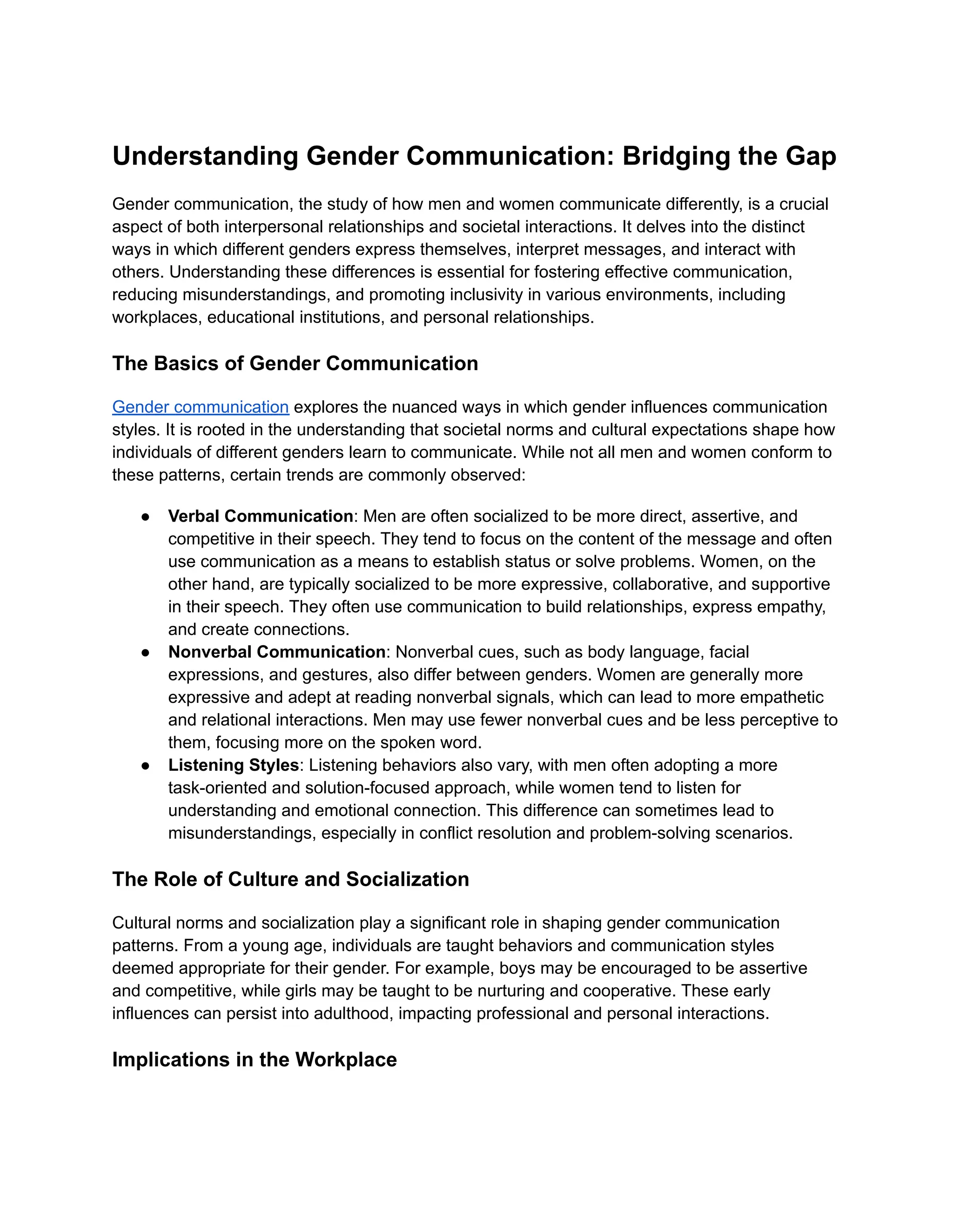 Understanding Gender Communication: Bridging the Gap | PDF