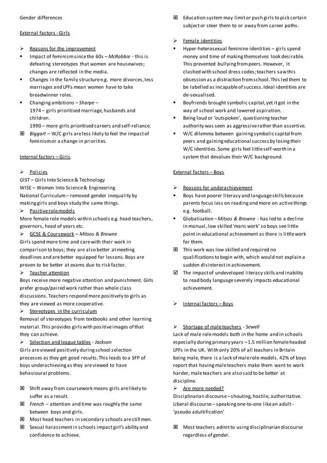 Gender differences in educational achievement | DOCX | Secondary ...