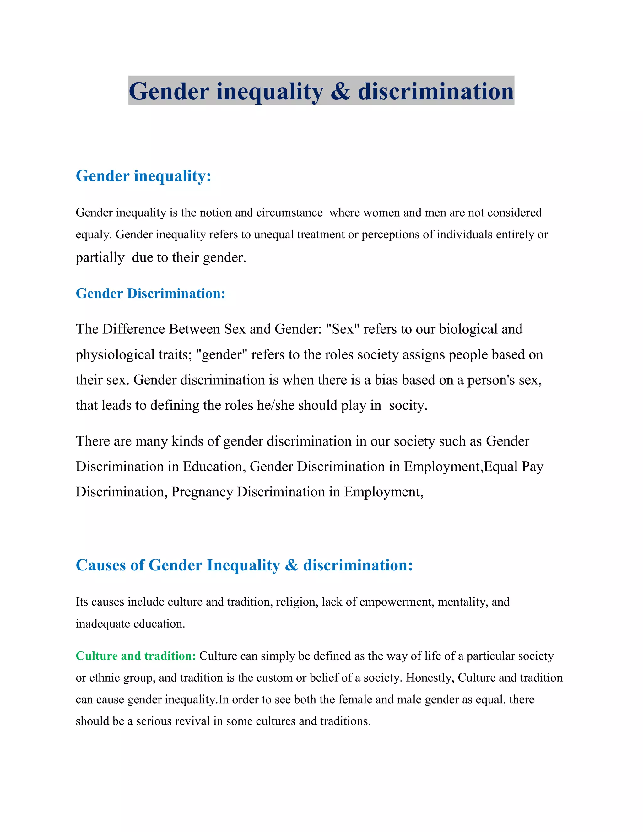 Gender inequality & discrimination | PDF