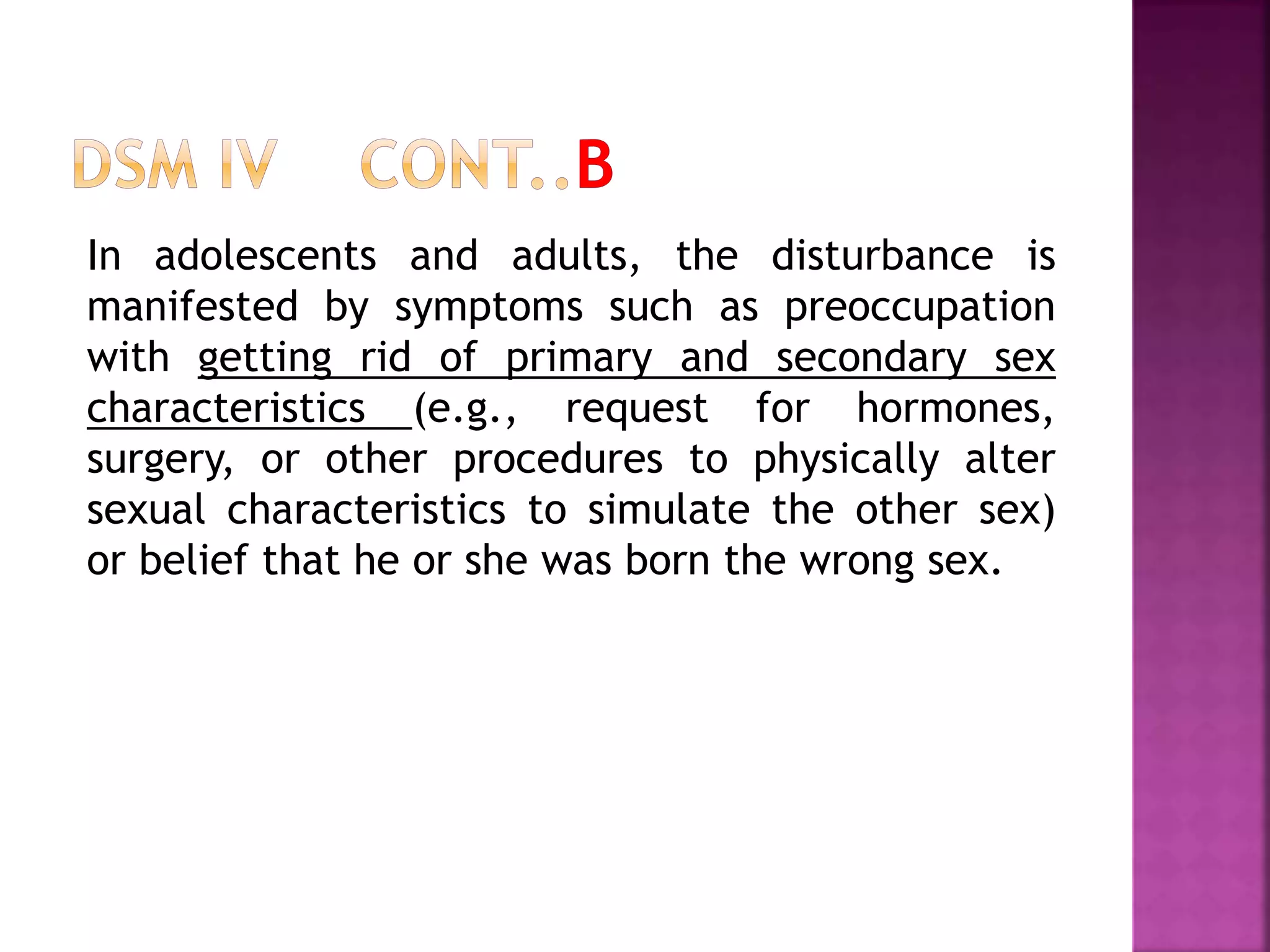 Gender dysphoria OR GENDER IDENDITY DISORDER DSM 5 | PPTX