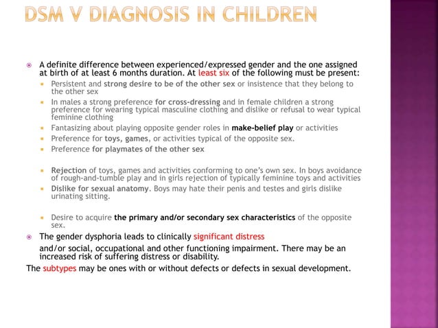 Gender dysphoria OR GENDER IDENDITY DISORDER DSM 5 | PPTX | Hormonal ...