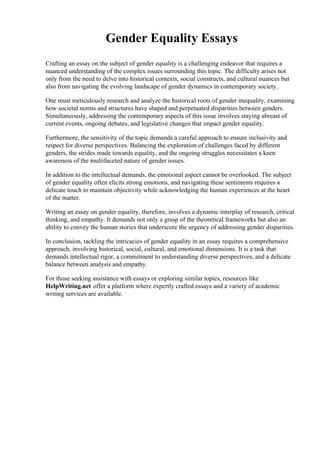 Gender Equality Essays. Bolivar Technical College | PDF