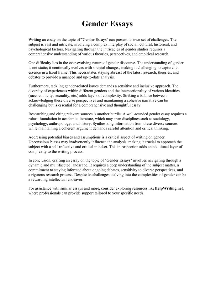 Gender Essays. Georgian Court University | PDF