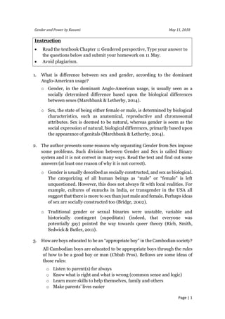 Gender Studies__Gender__homework 2__Assigned by prof. kasumi nakagawa | PDF