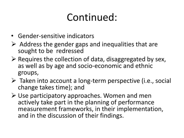 Gender Indicators And Sex Disaggregated Data Ppt