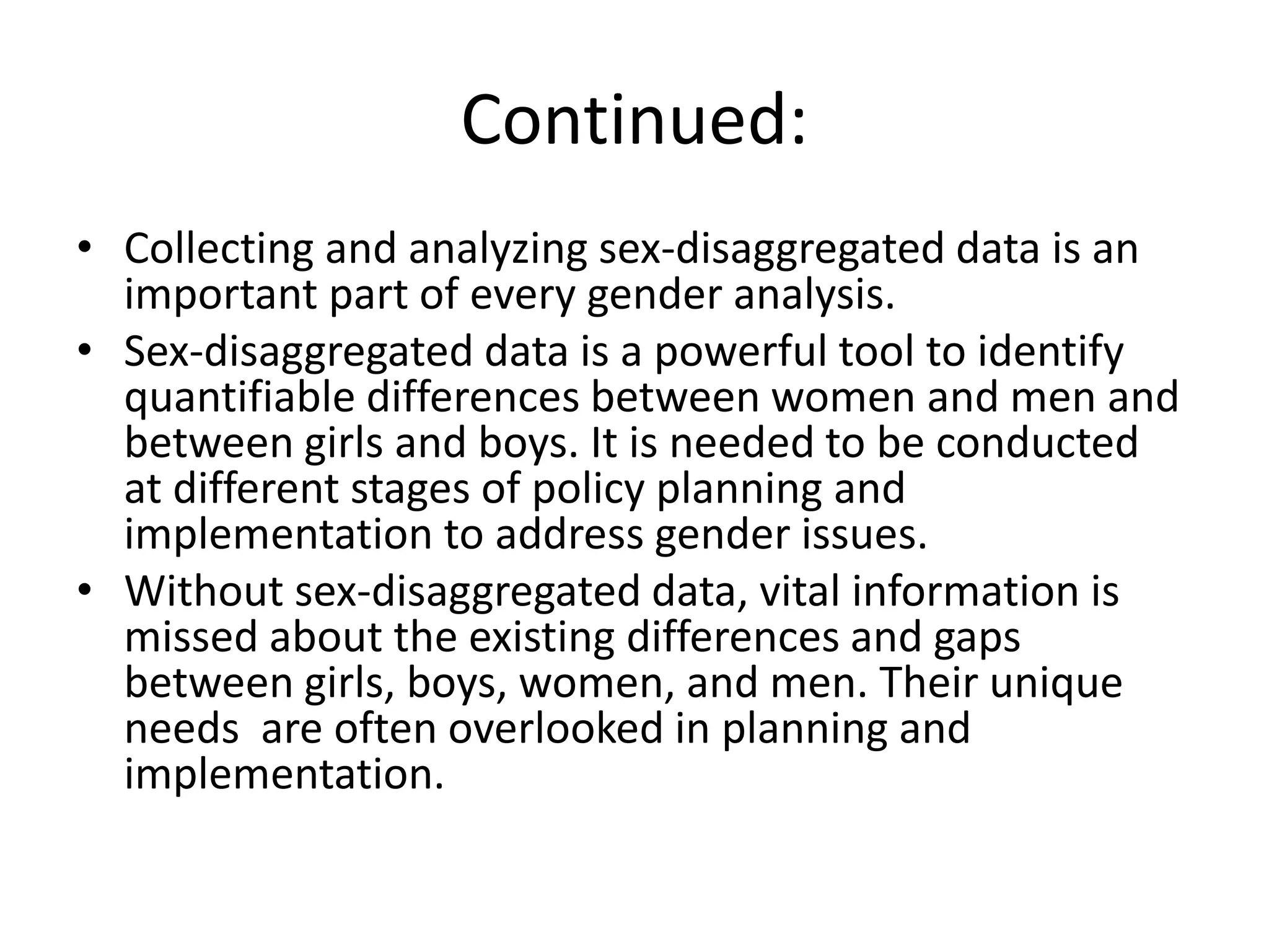 Gender Indicators And Sex Disaggregated Data Ppt
