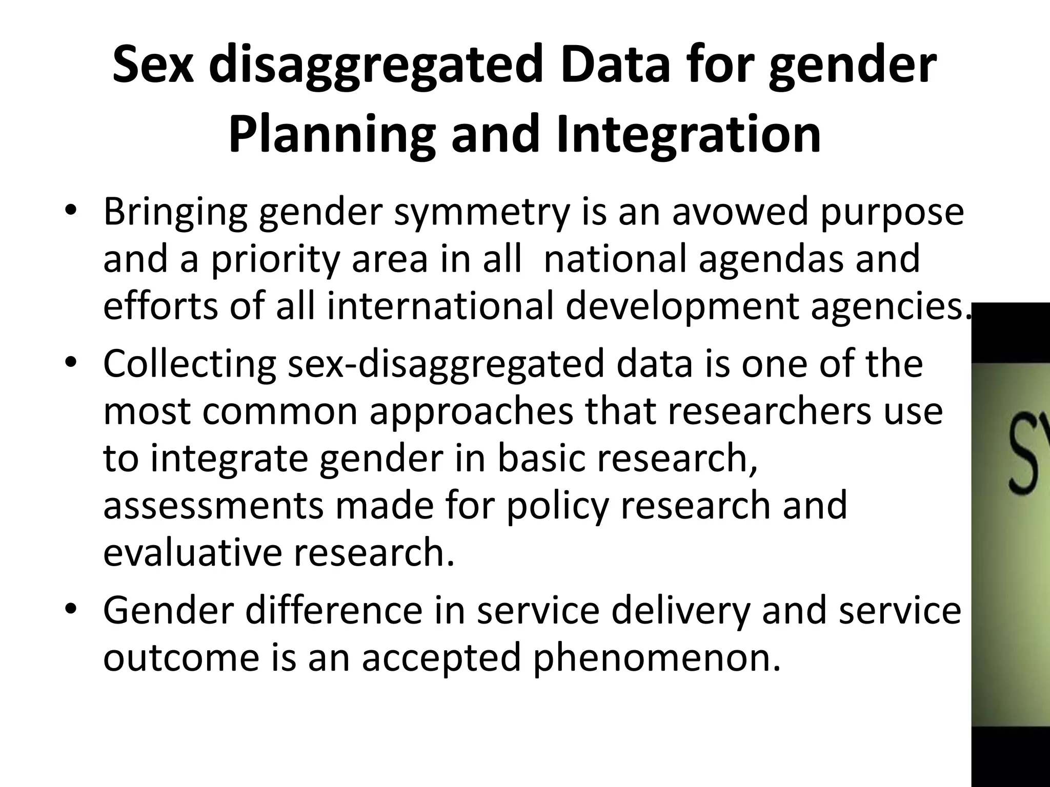 Gender Indicators And Sex Disaggregated Data Ppt