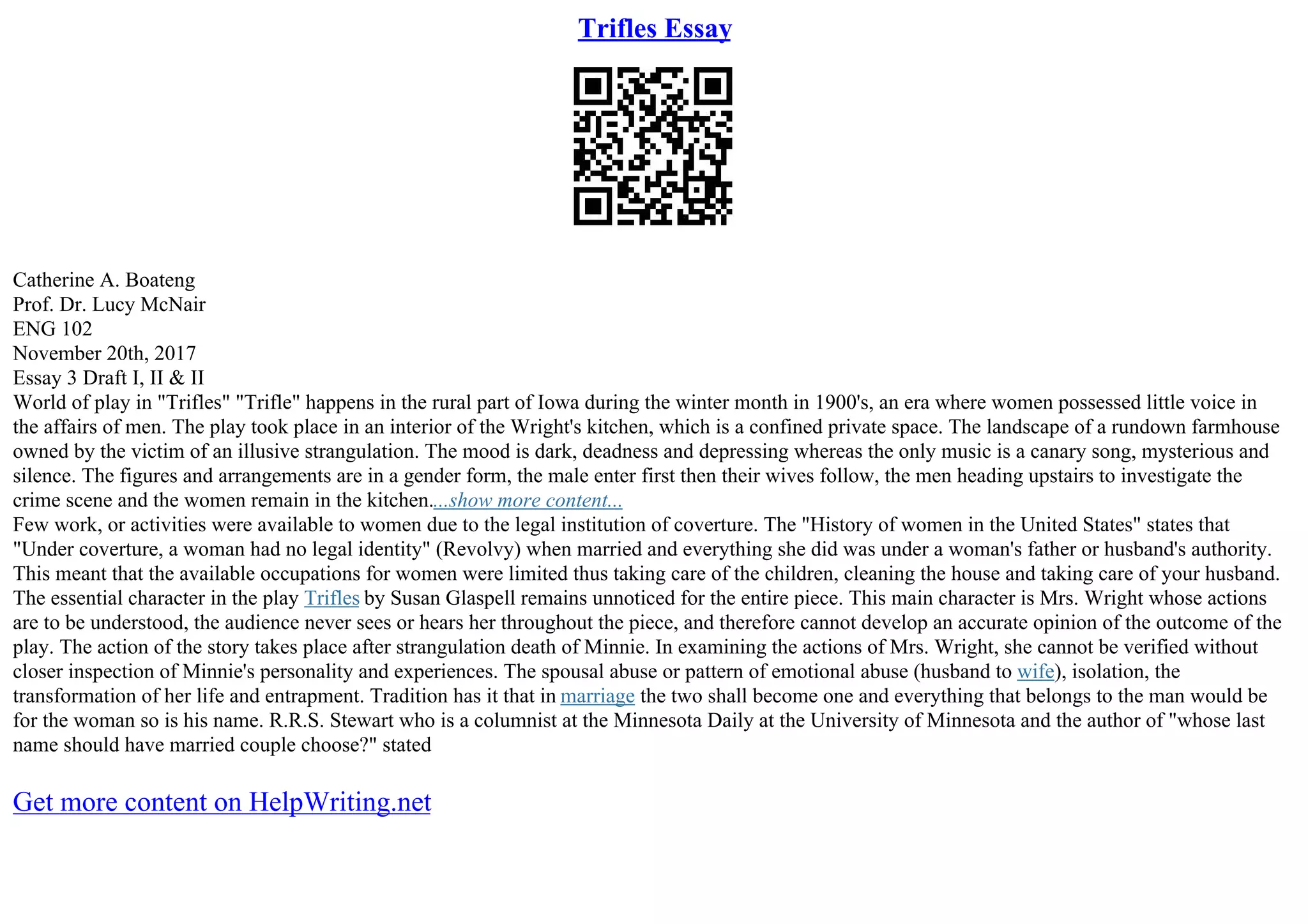 Gender Inequality In Trifles | PDF