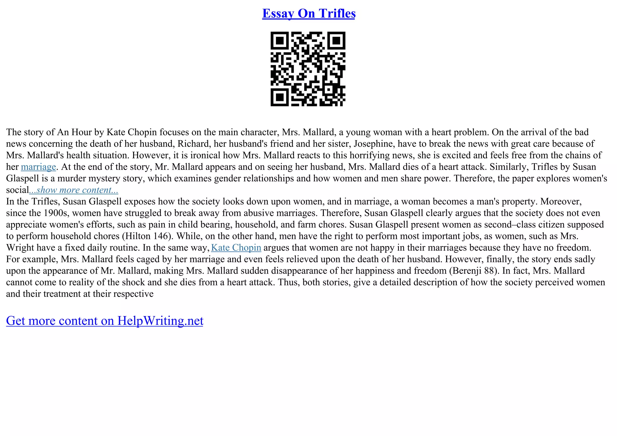 Gender Inequality In Trifles | PDF