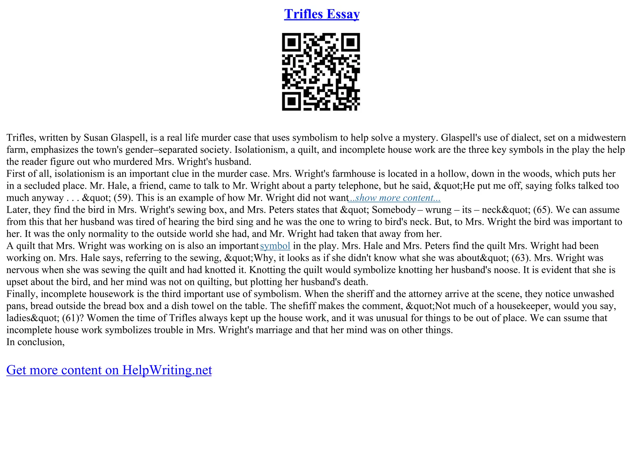 Gender Inequality In Trifles | PDF